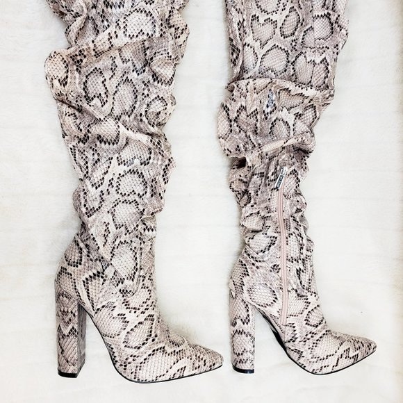 Cape Robbin | Shoes | Chunky Heel Belted Thigh High Chap Boots Snake ...